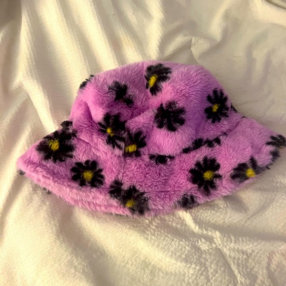 Accessories | Fuzzy Floral Purple Bucket Hat | Poshmark